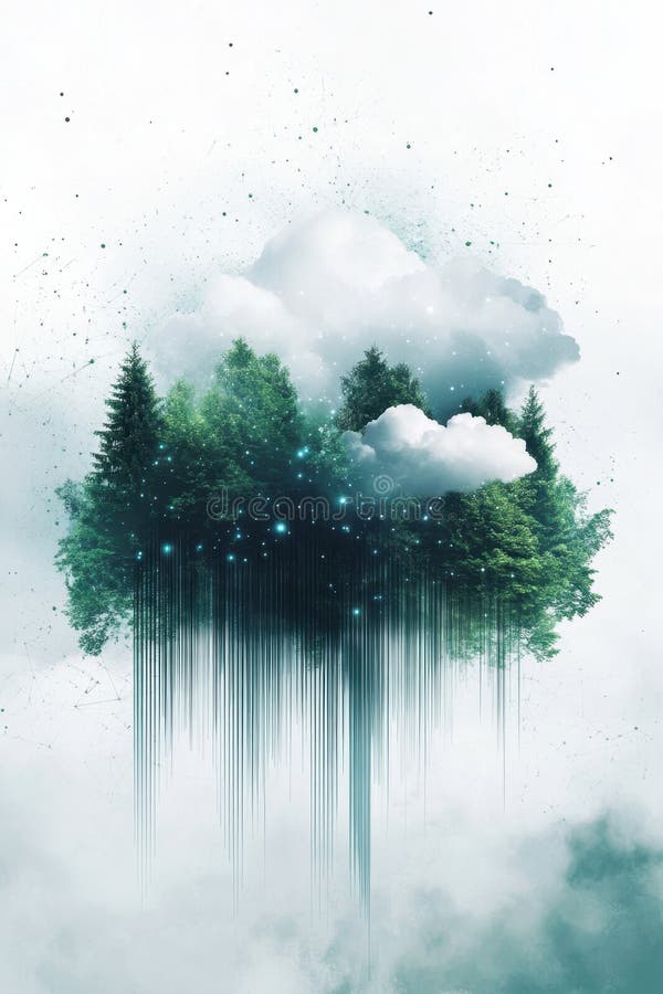 Surreal Forest with Clouds and Digital Effects in Abstract Nature Scene ...
