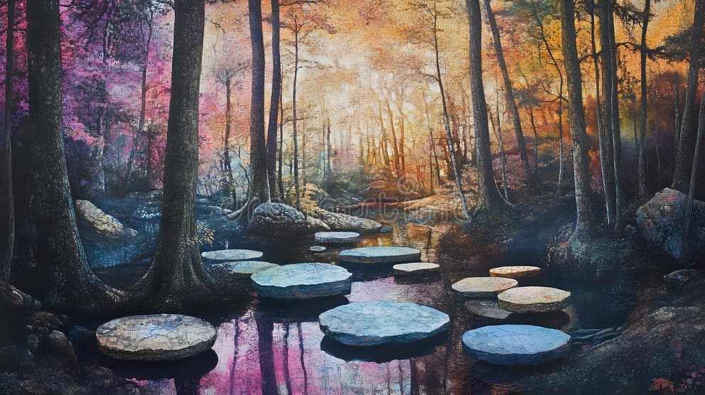 Surreal Forest Featuring Impossible Trees and Floating Stone Platforms ...