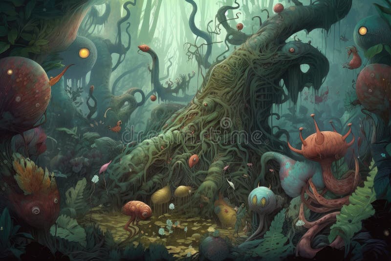 A Surreal Forest, Filled with Creatures and Plants of Mythical ...
