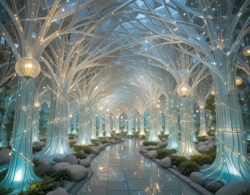 A Surreal Forest with Glowing Translucent Glass Trees, and Tiny ...