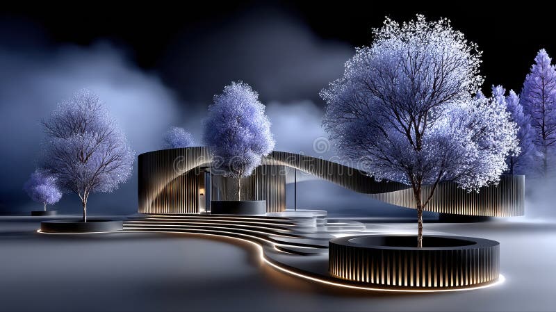 Surreal Forest of Levitating Torus-Shaped Tree Structures with Glowing ...