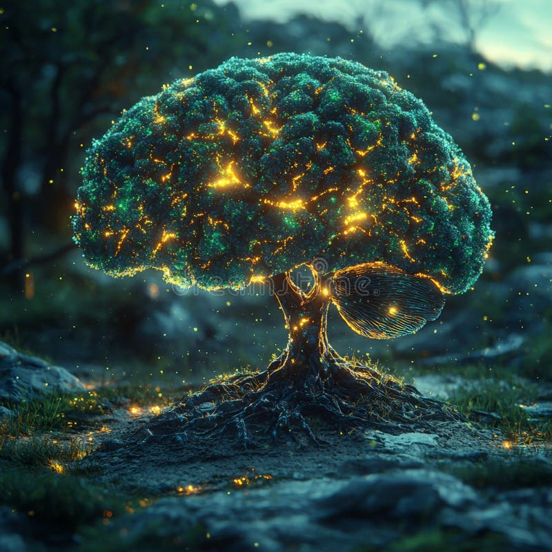 Glowing Brain-shaped Tree with Mystical Light in a Surreal Forest Stock ...