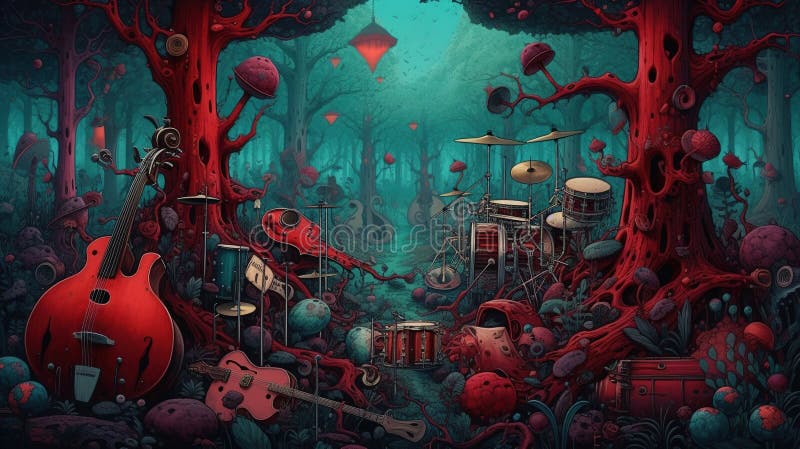 A Surreal Forest with Trees Made of Musical Instruments Stock ...