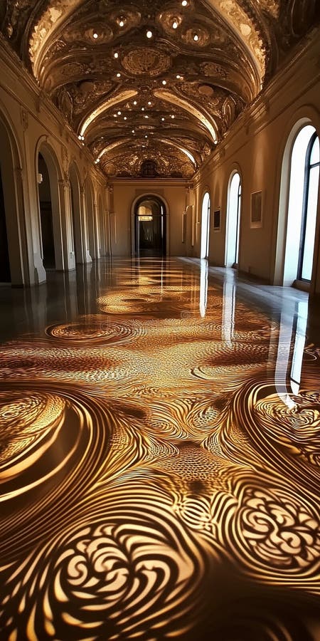 Surreal Gallery Floor Reflection in an Elegant Architectural Space Stock Illustration ...