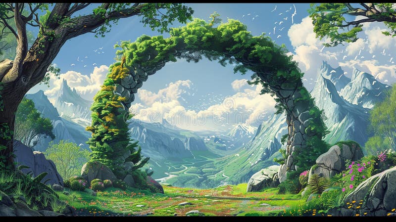 Surreal Gate To Nature Painting Digital Art Stock Illustration ...