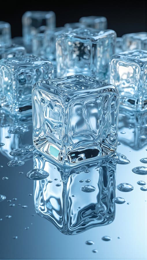 Surreal Geometric Shapes from Melting Ice Cubes in Water Stock ...