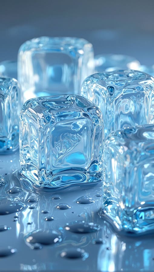 Surreal Geometric Shapes from Melting Ice Cubes in Water Stock ...