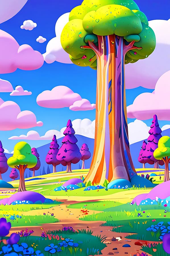 Surreal Giant Tree with Green Canopy in Fantasy World Stock ...