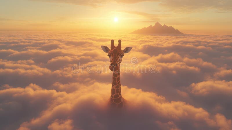 Surreal Giraffe Emerging from Clouds in a Dreamlike Sky Stock Image ...