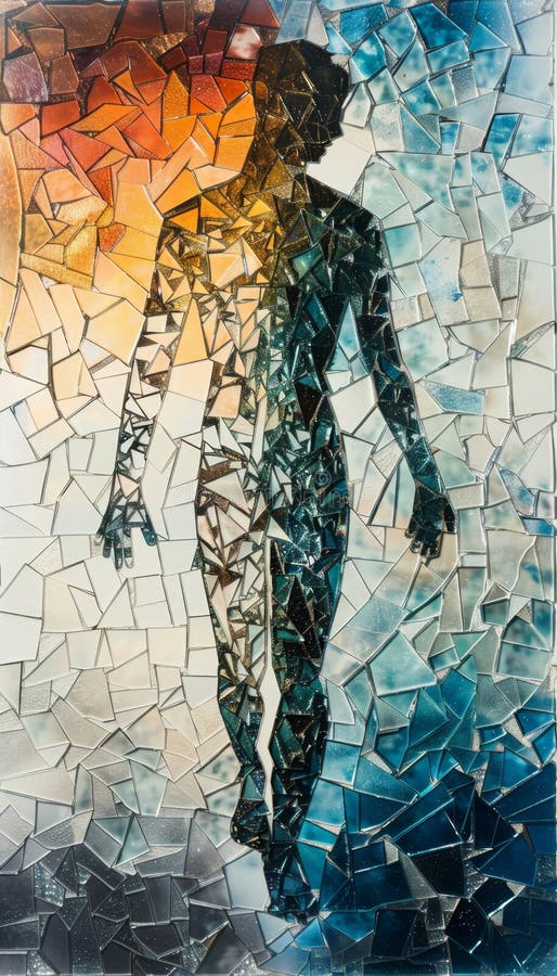 Surreal Glass Shard Artwork Featuring a Human Figure Engaged in Diverse ...