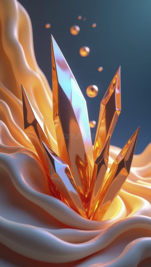 Surreal Glowing Crystal Formation on Flowing Waves Stock Image - Image ...