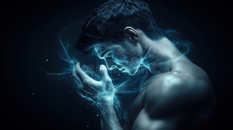 Surreal Glowing Man Surrounded by Electric Energy for Science Fiction ...