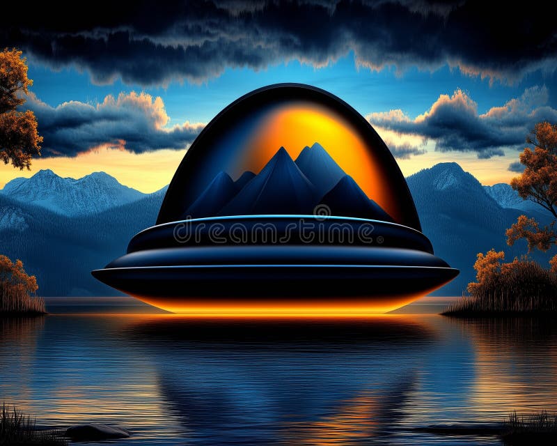 Surreal Glowing Sphere on Floating Platform in Mystical Landscape Stock ...