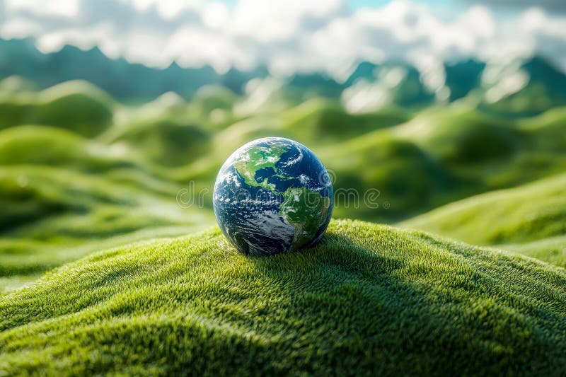 Surreal Grass Landscape with Globe Earth and Earth Texture of Forest ...