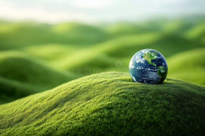 Surreal Grass Landscape with Globe Earth and Earth Texture of Forest ...