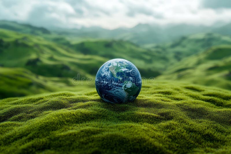 Surreal Grass Landscape with Globe Earth and Earth Texture of Forest ...