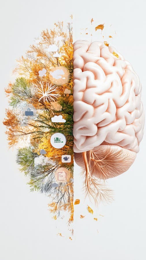 Surreal Half-brain, Half-tree Composition Symbolizing the Fusion of ...