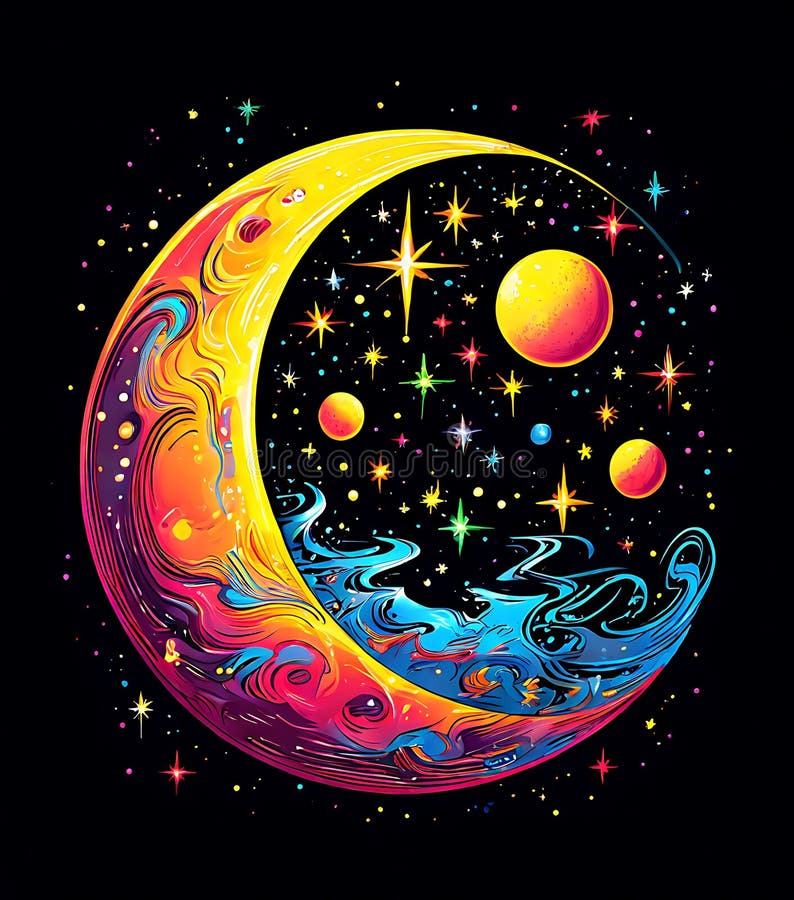 Surreal Hand-drawn Moon, Created Using Detailed Hatching and Subtle ...