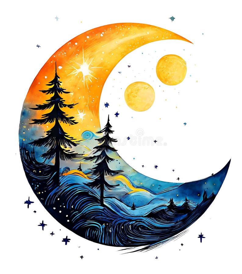 Surreal Hand-drawn Moon, Created Using Detailed Hatching and Subtle ...