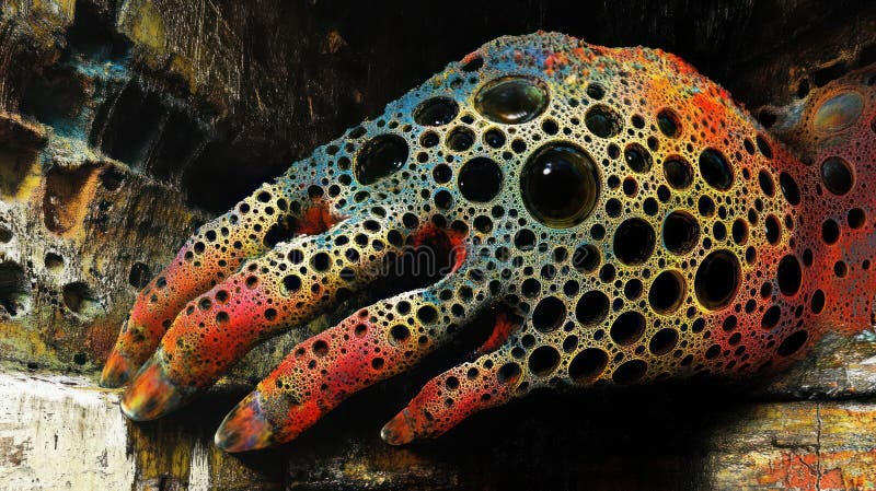 A Surreal Hand-like Structure with Bubble-like Textures and Vibrant ...