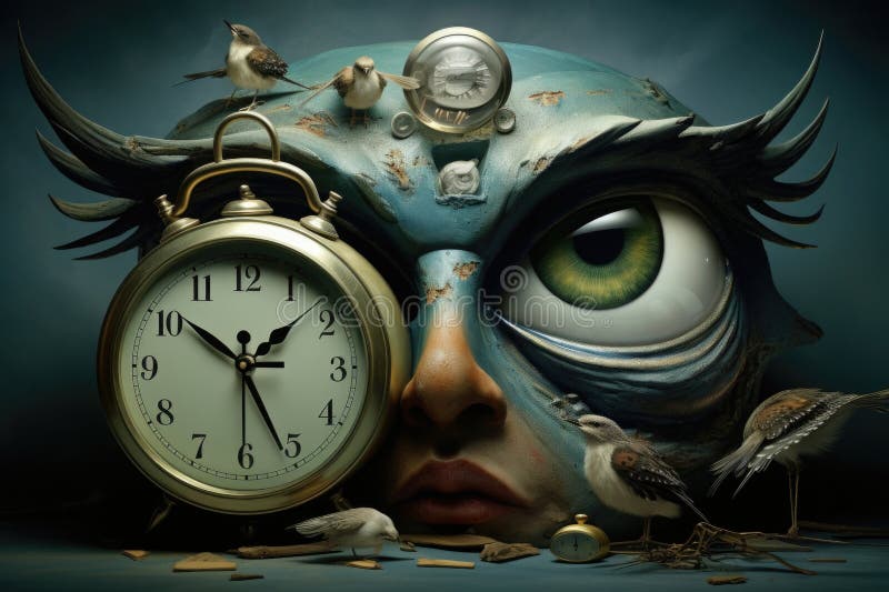 Surreal Head Illustration with Alarm Clock. Time Concept, Deadline ...