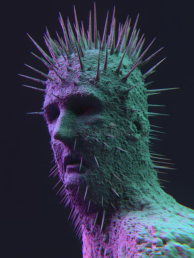 Surreal Head with Spikes and Vibrant Colors Stock Illustration ...