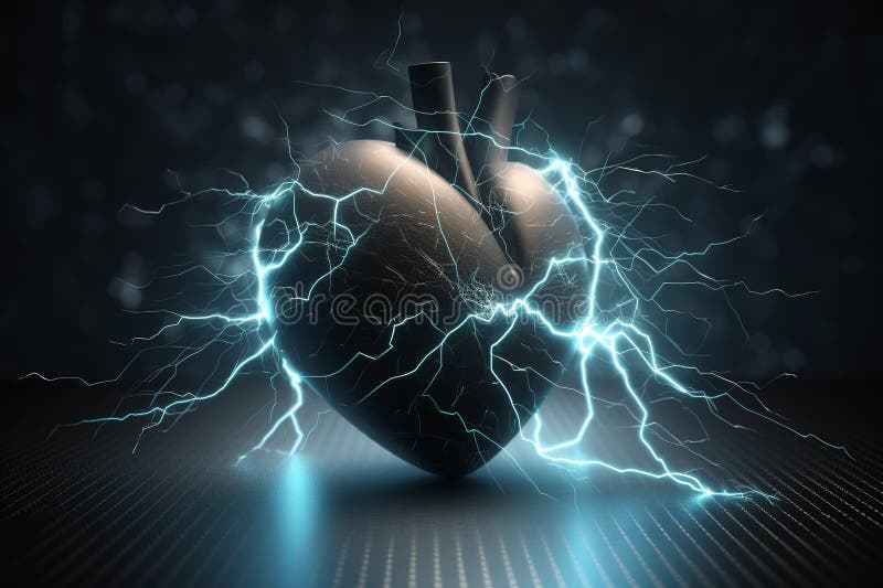 A Surreal Heart Made of Thunder on Dark Background, Symbolizing a ...