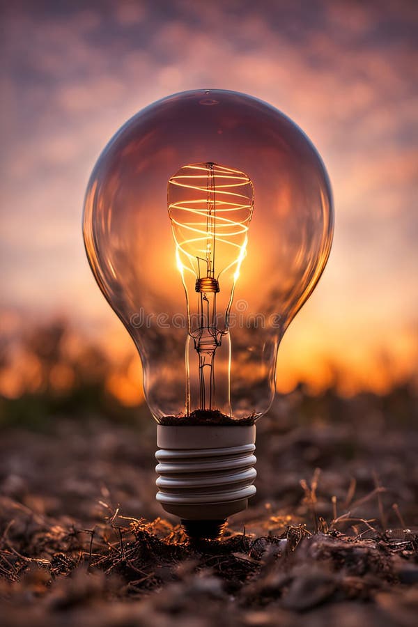Illuminated Sunset: a Light Bulb in Nature S Glow Stock Illustration ...