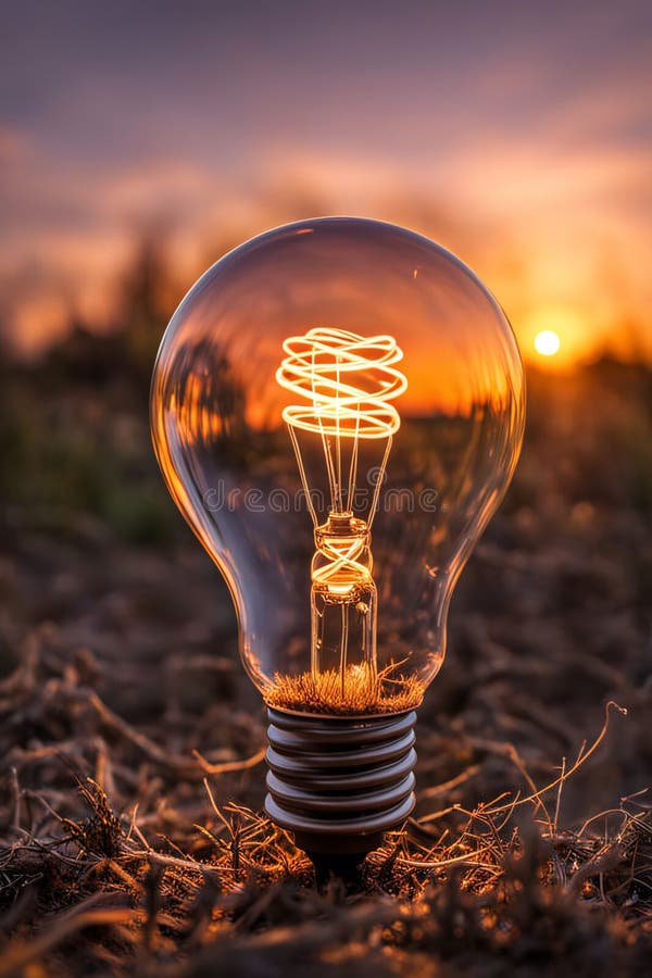 Illuminated Sunset: a Light Bulb in Nature S Glow Stock Illustration ...