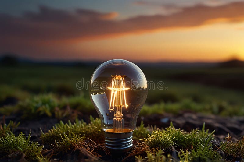Illuminated Sunset: a Light Bulb in Nature S Glow Stock Illustration ...