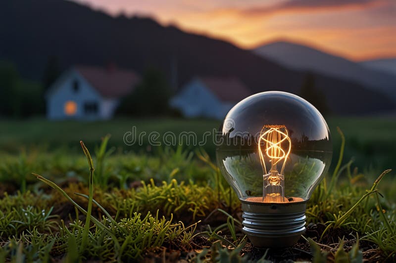 Illuminated Sunset: a Light Bulb in Nature S Glow Stock Illustration ...