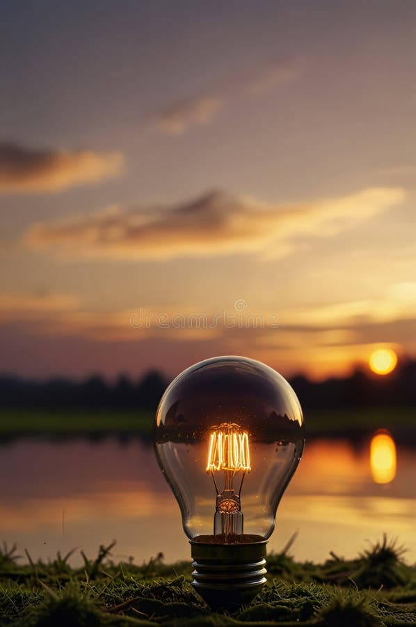 Illuminated Sunset: a Light Bulb in Nature S Glow Stock Illustration ...