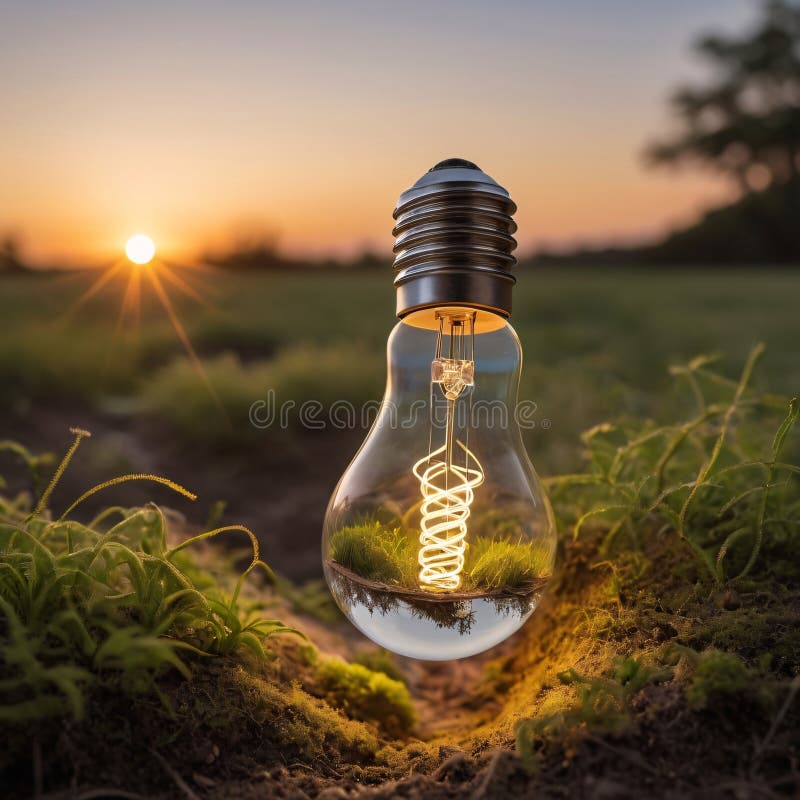 Illuminated Sunset: a Light Bulb in Nature S Glow Stock Illustration ...