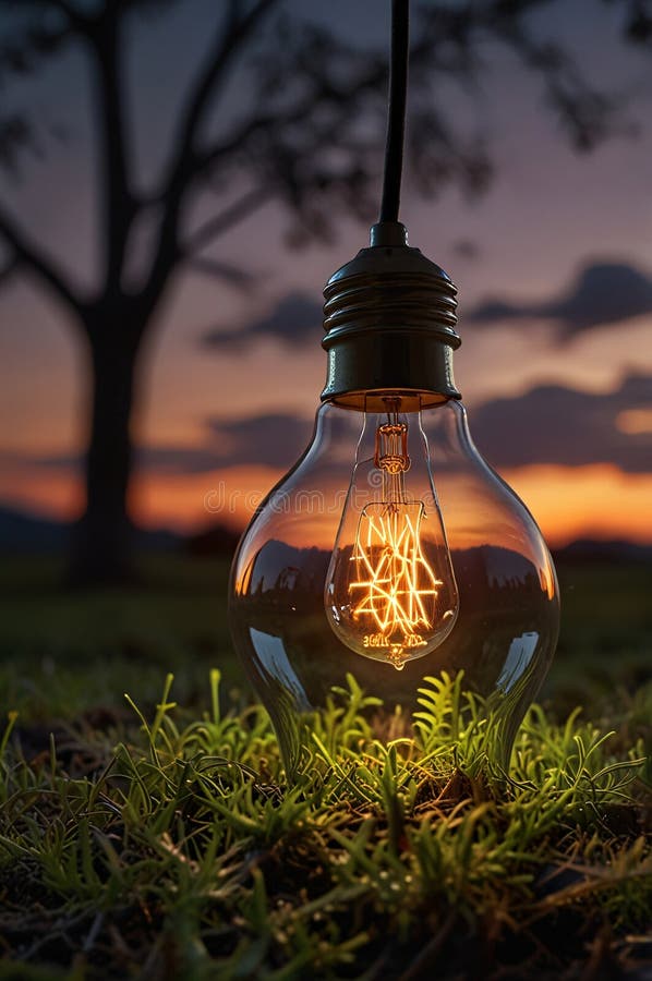 Illuminated Sunset: a Light Bulb in Nature S Glow Stock Illustration ...