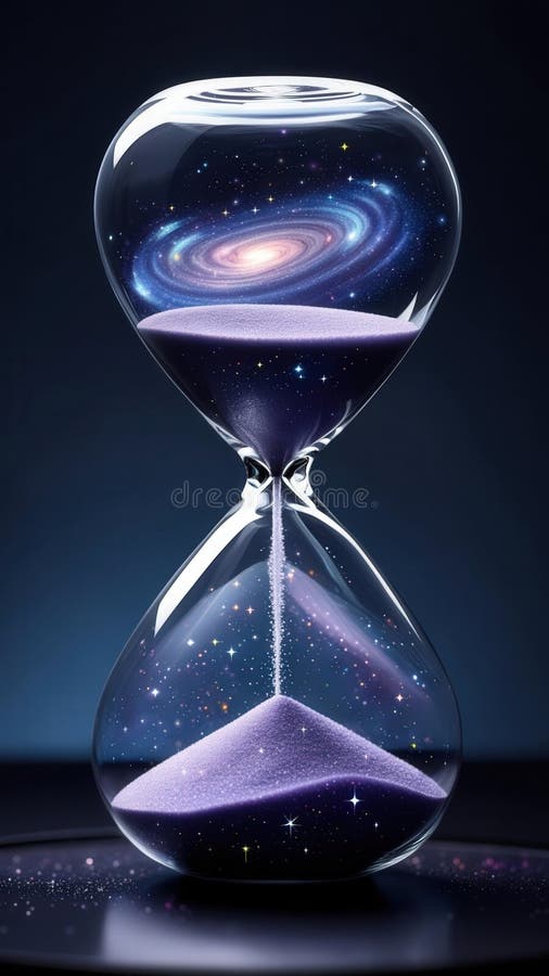 Surreal Hourglass with Galaxy and Stars Inside, Representing the ...