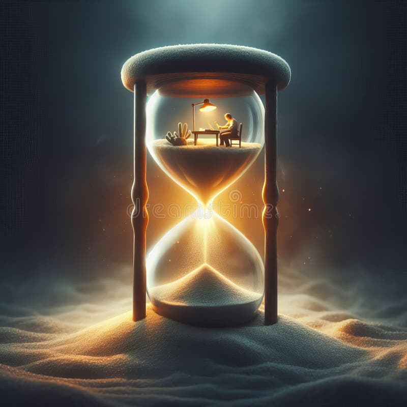 Surreal Hourglass with Office Worker Inside Illuminated by Warm Light ...
