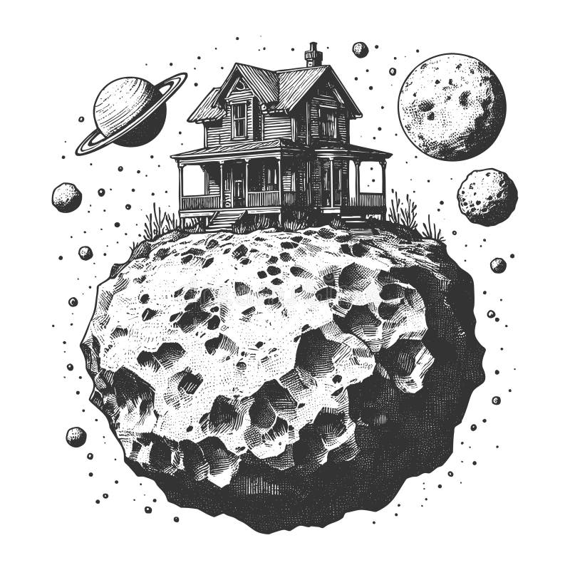 Surreal House on Floating Asteroid in Space Vector Stock Illustration ...