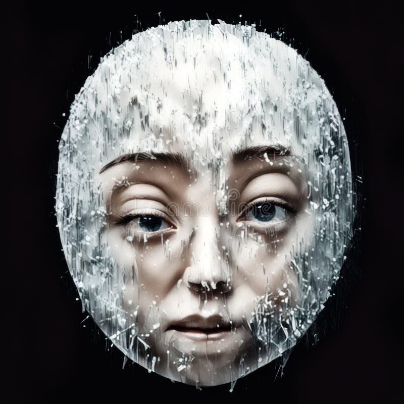 Surreal Human Face in Icy Texture Sphere Stock Photo - Image of ...