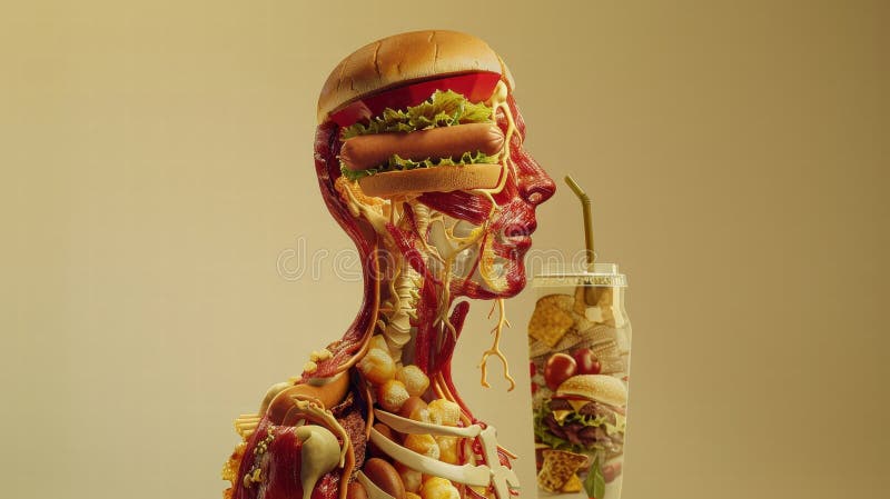 Surreal Human Form Made from Vibrant and Unhealthy Fast Food Elements ...