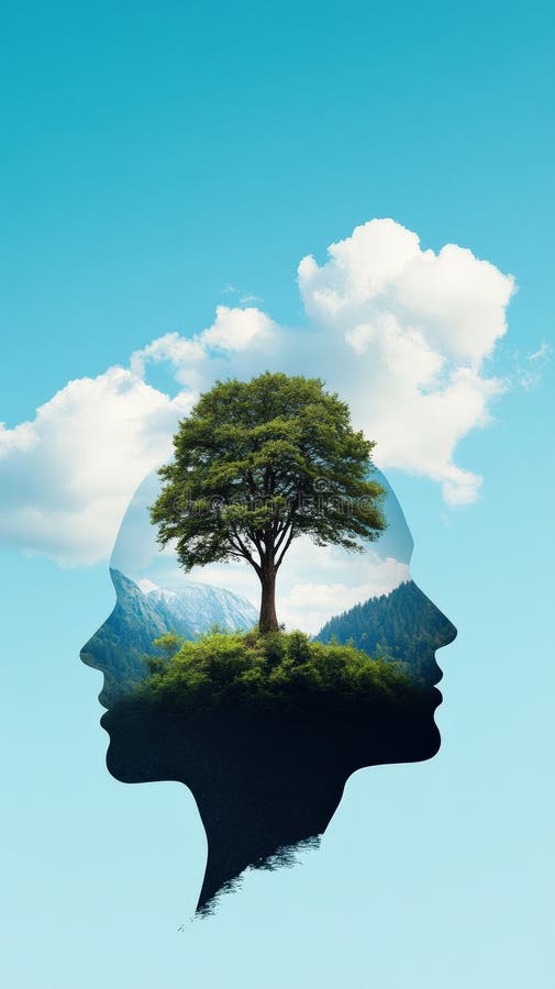 Surreal Human Head Silhouette with a Tree Growing Inside Stock Image ...