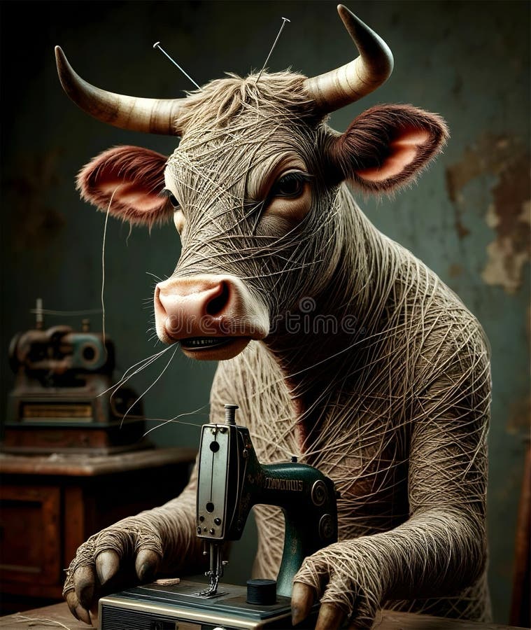 This Surreal Humanoid Cow Features a Body of Interwoven Sewing Threads ...