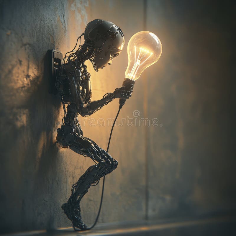 Surreal Humanoid Lightbulb Interaction Abandoned Space Digital Art ...