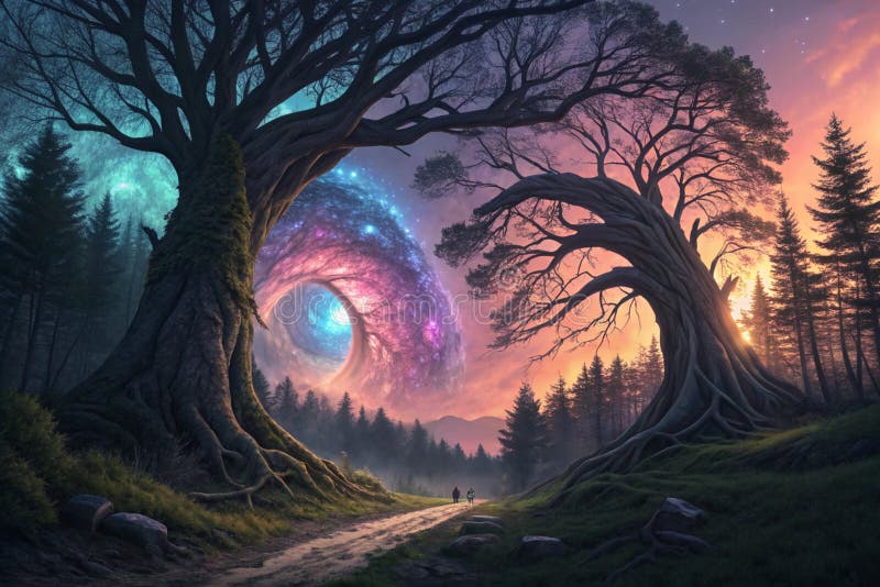 A Surreal, Hyper-detailed Fantasy Scene Featuring Two Massive, Ancient ...