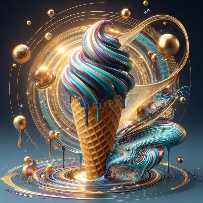 Surreal Ice Cream Cone with Cosmic Elements Stock Photo - Image of ...