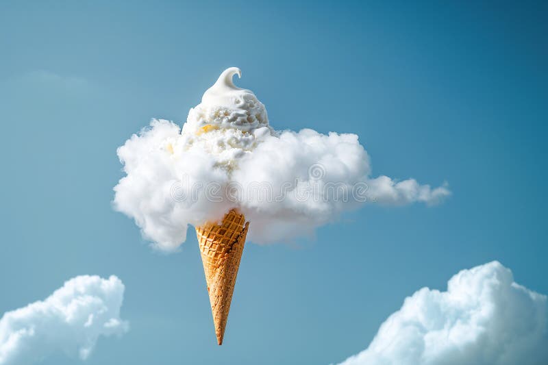 Surreal Ice Cream Cone Made of Clouds, Floating in the Sky, Blending ...