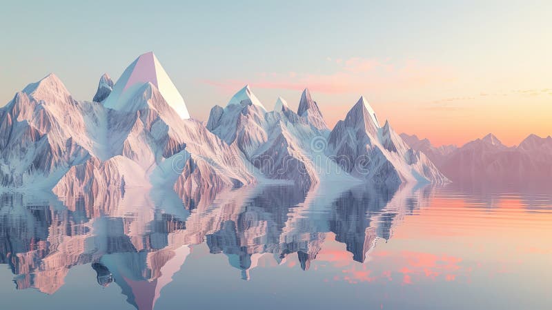 Surreal Ice Mountains Reflected in Still Water at Sunset Stock Image ...