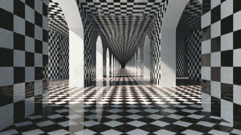 A Surreal Illusion of Depth, Folded Space with Checkerboard Patterns ...