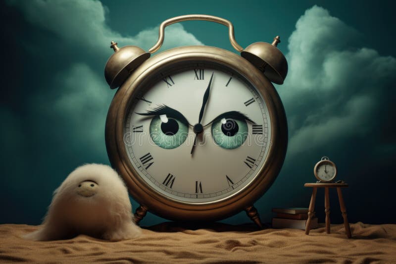 A Surreal Illustration of a Human Head with Clock Hands for Eyes, a ...
