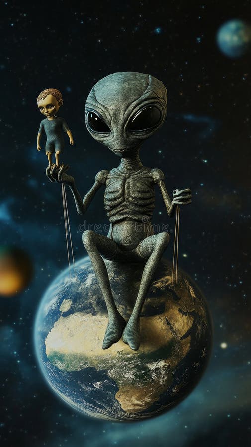 Alien Puppet Master Controlling a Child on Earth Stock Image - Image of ...