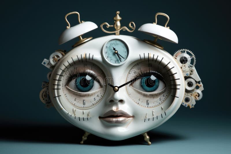 A Surreal Illustration of a Human Head with Clock Hands for Eyes, a ...